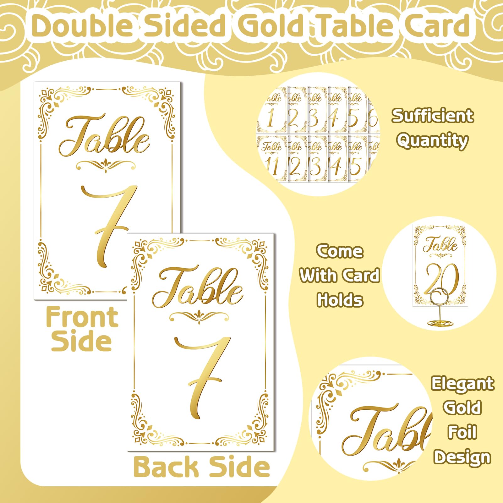 GGSTDDUP Wedding Table Numbers 1-20 with Place Cards and Table Number Holders, Elegant Gold Table Numbers for Wedding, Anniversary, Party