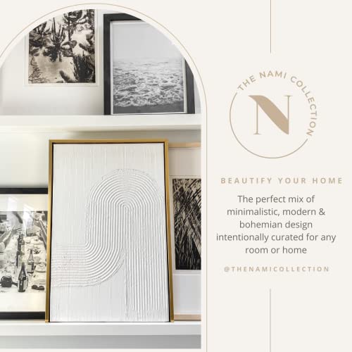 TheNamiCollection Framed plaster wall art - white textured 3D painting with gold frame | Aesthetic wall art decor for the modern, boho home | A white textured arch canvas perfect for any room decor