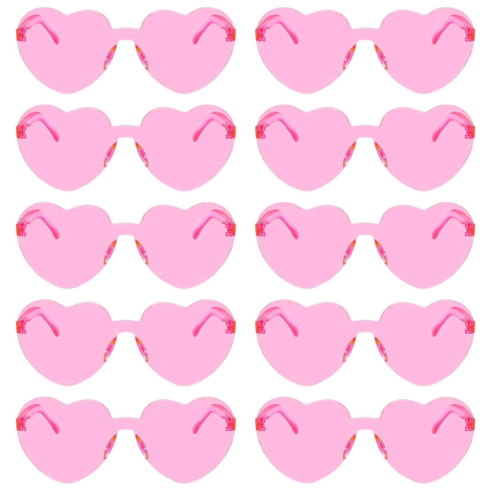 Fengek 10 Pcs Heart Shape Sunglasses Frameless Transparent Glasses Party Favors for Women Party, Pink