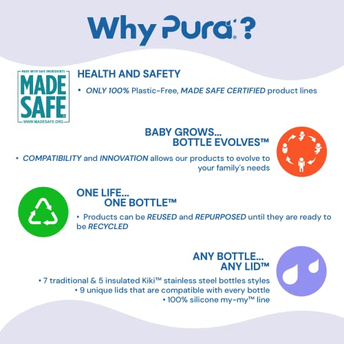 Pura Kiki 11oz/325ml Stainless Steel Infant Bottle w/Sleeve, Medium-Flow Nipple, for Babies 3 Months & Up - Aqua