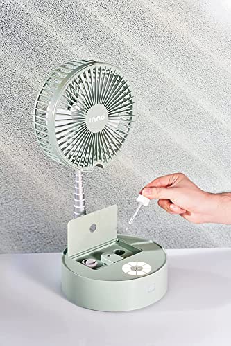 Portable Fan & Essential Oil Diffuser β Foldable Standing or Desk Fan with Night Light, Air Diffuser, Humidifier β 24 Hr. Run Time (Green)