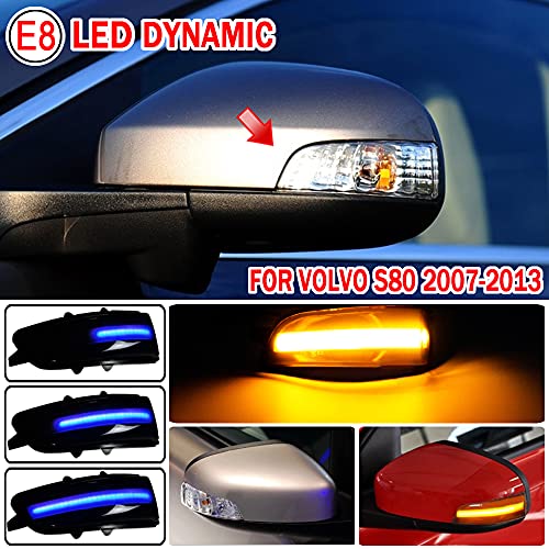 Hacreyatu For-Volvo C30 C70 S40 S60 V40 V50 V70 2008-2010 Dynamic Side Wing LED Turn Signal Blinker(Blue)