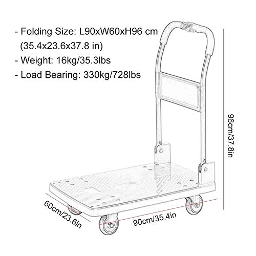 FBITE Foldable Shopping Flatbed Heavy Duty Foldable Hand Sack Truck with Mute Wheel, Industrial Warehouse Platform Truck for Indoor Outdoor, Easy to