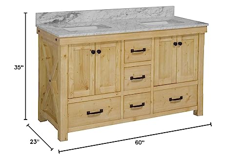 Kitchen Bath Collection Tuscany 60-inch Double Bathroom Vanity (Carrara/Driftwood): Includes Driftwood Cabinet with Authentic Italian Carrara Marble Countertop and White Ceramic Sink