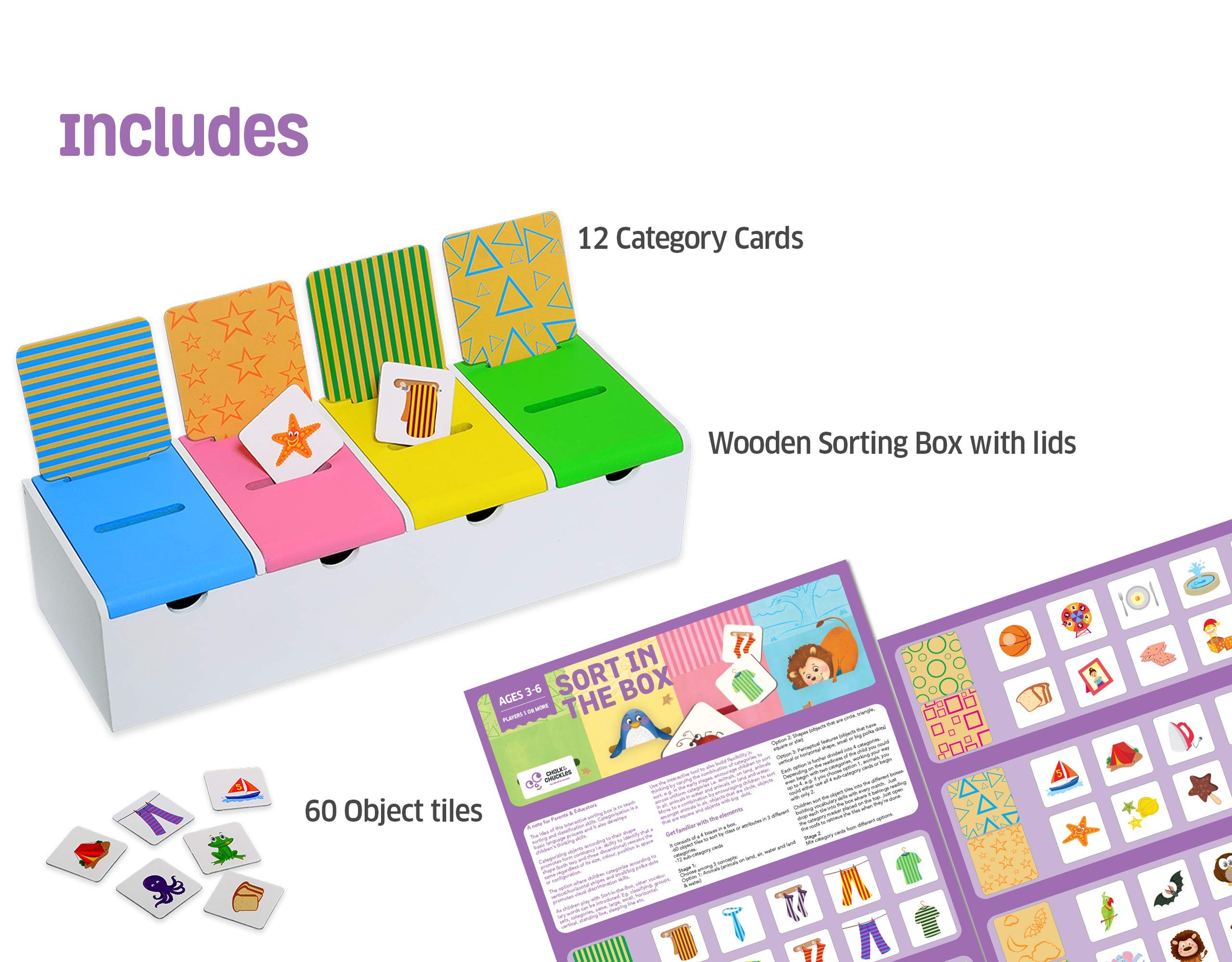 Chalk and Chuckles Sort in The Box - Fun Sorting and Matching Learning Activity for Kids Ages 3-6 - Smart Learning Educational Toys from Family Games for 3, 4, 5, 6 Years Old Boys and Girls