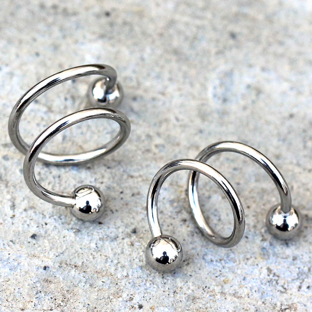 Cocobul Body Jewelry 316L Stainless Steel Double Coil Twist Cartilage Earring | 16 Gauge 8mm Diameter