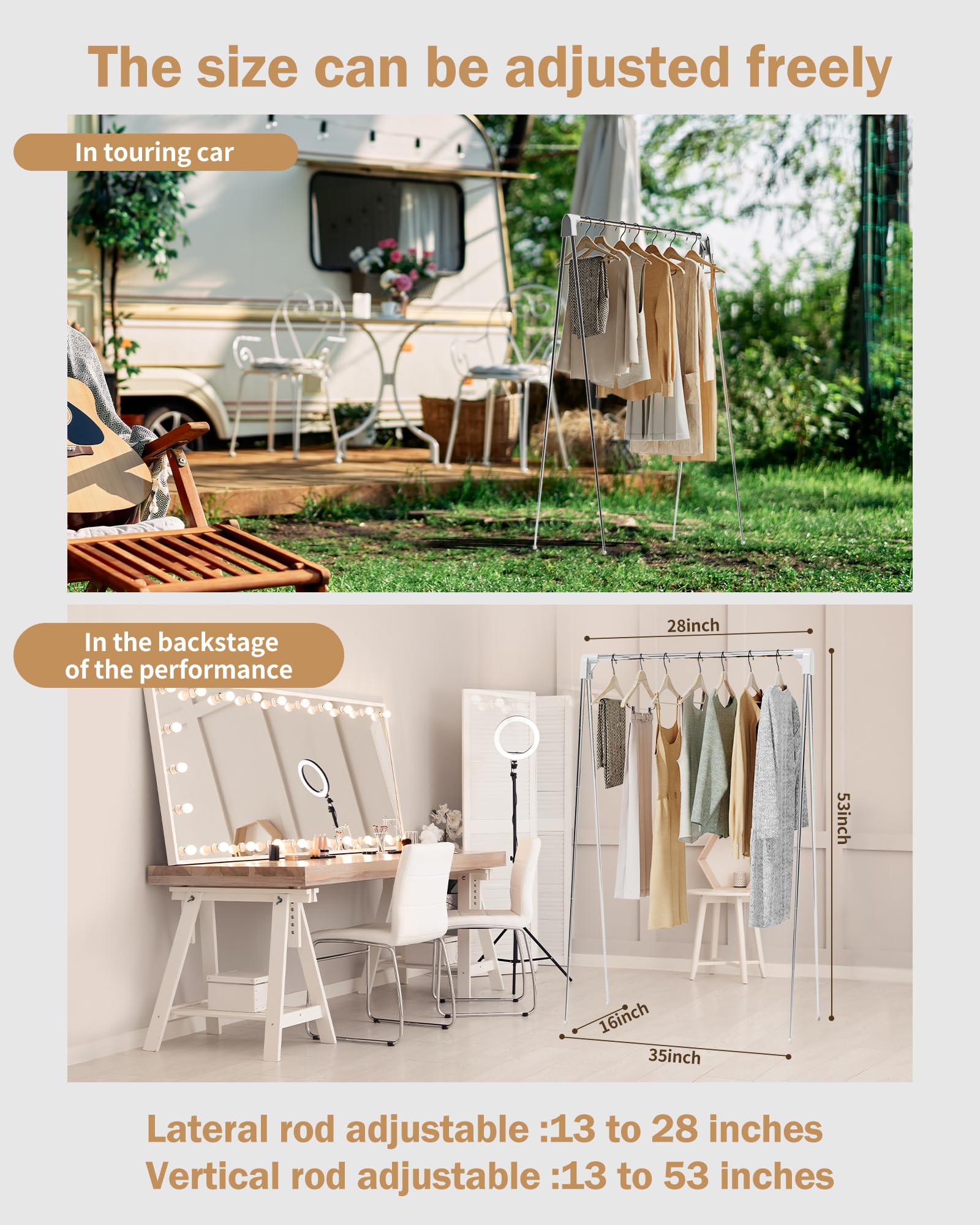 URZCT Travel Garment Rack,Portable and Foldable,Folding Clothes Rack for Dance,Travel,Camping, Drying,RV, Indoor,Outdoor. A Collapsible Mini Clothing Rack.