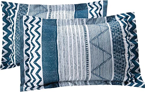 Shatex Full Size Comforter Set (86x82Inch) 3 Pieces,Cozy Bedding for All Season,Blue Bohemian Stripes Comforter,Ultra Soft 100% Microfiber Polyester,Triangle Comforter with 2 Pillow Shams (20x26Inch)