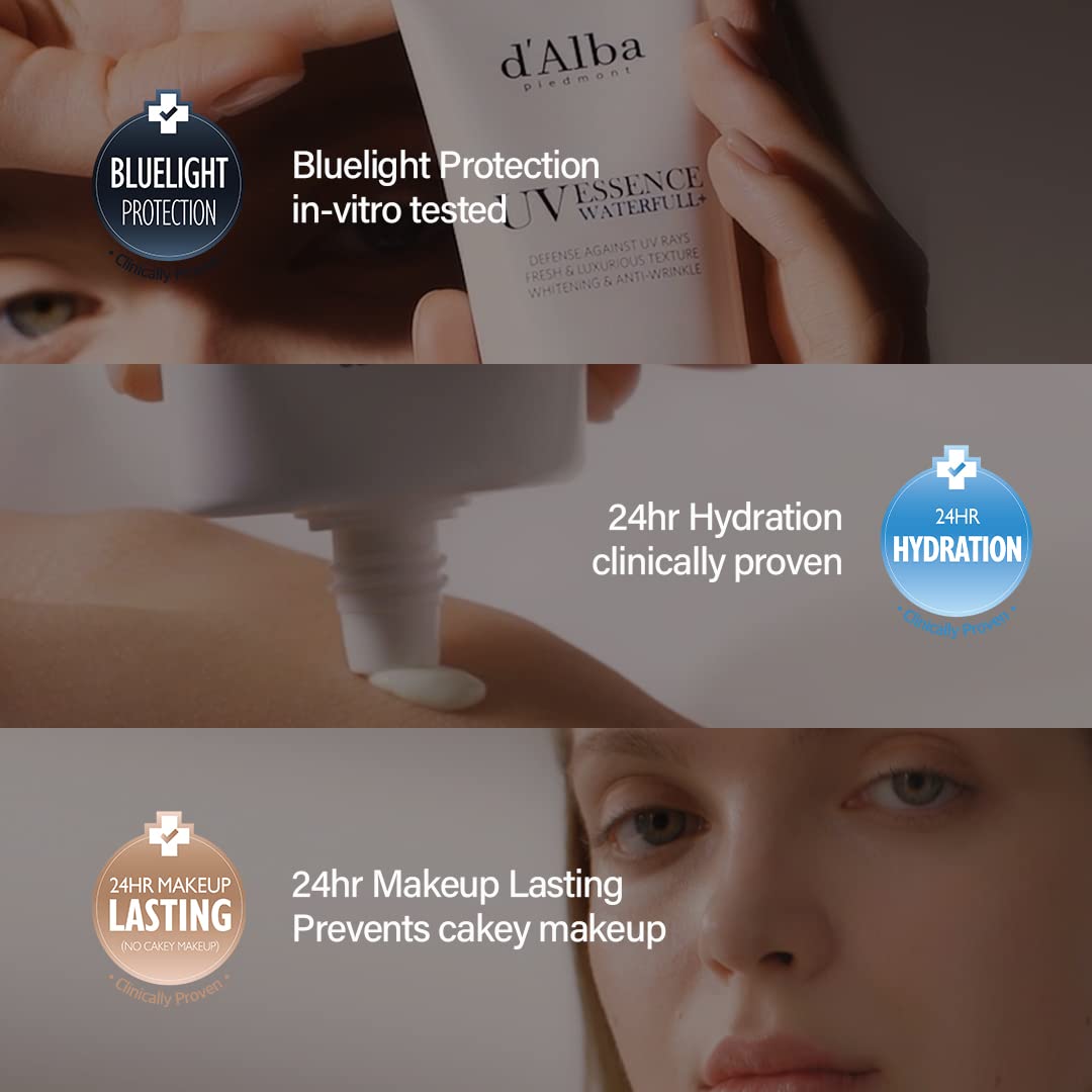 d'Alba Italian White Truffle Waterfull Essence Sunscreen, Vegan Skincare, Lightweight Sunscreen with SPF 50+ PA++++, Glowy, Safe for all Skin Types
