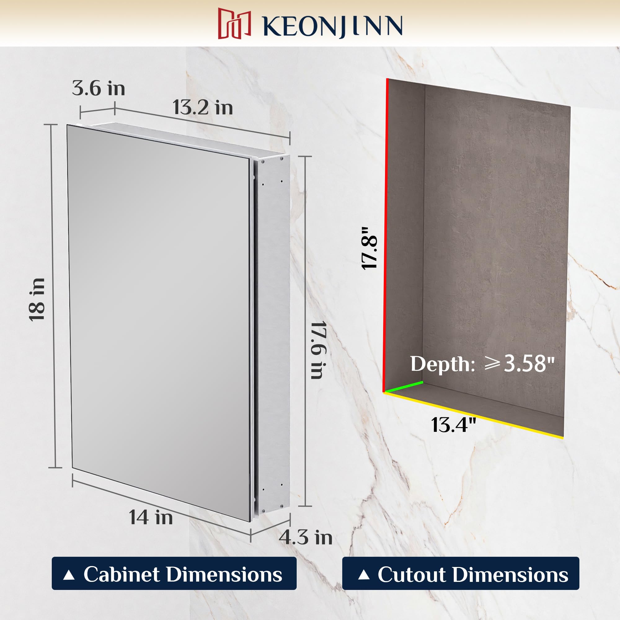Keonjinn 24 x 32 Inch in Wall Medicine Cabinets for Bathroom with Mirror, Stepless Adjustable Shelves Mirrored Wall Cabinet, Surface Mount or Recessed Medicine Cabinet Silver Frame, Assembly Required