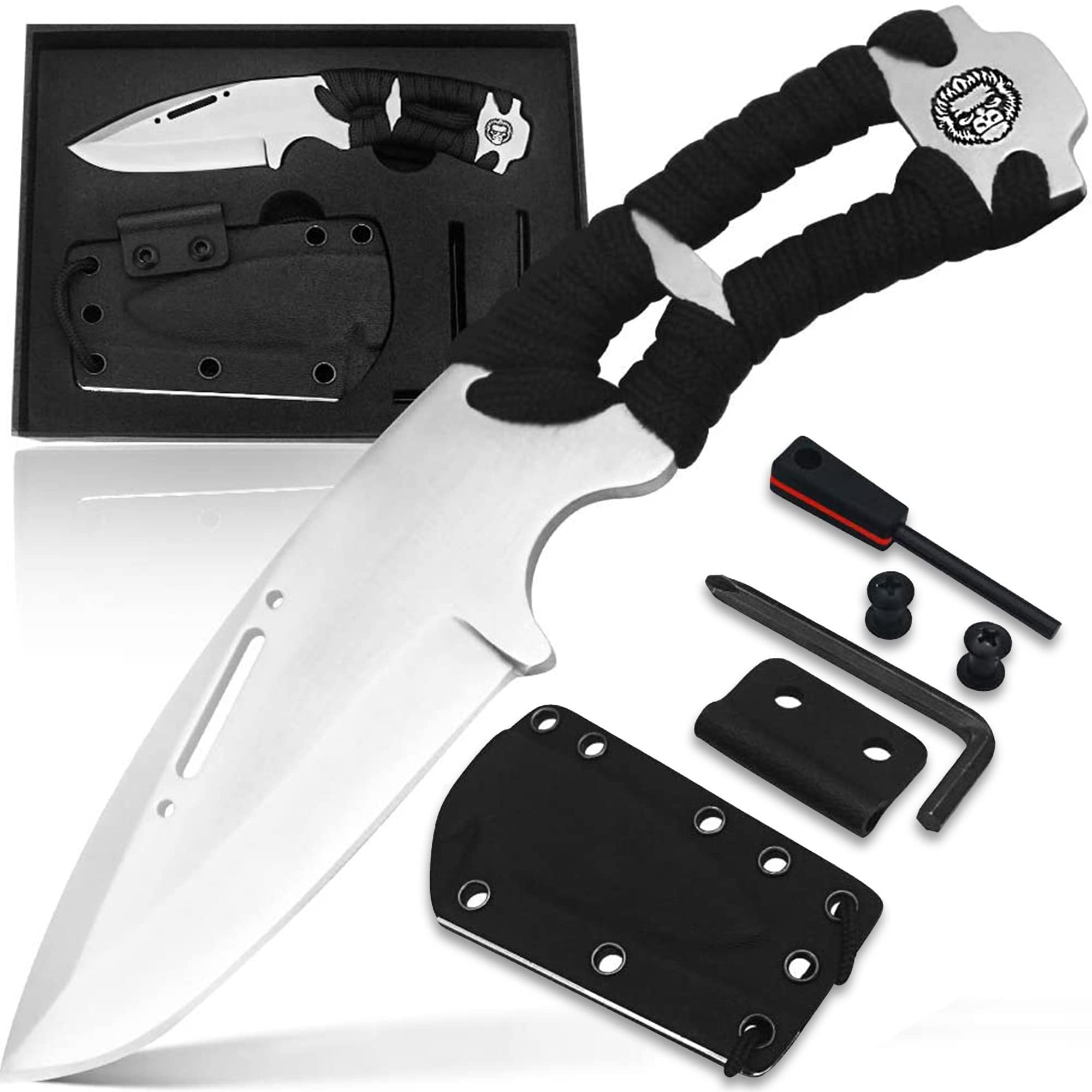 D2 Damascus Steel Survival Knife Gift Set and EDC D2 Paracord Neck Knife Bundle