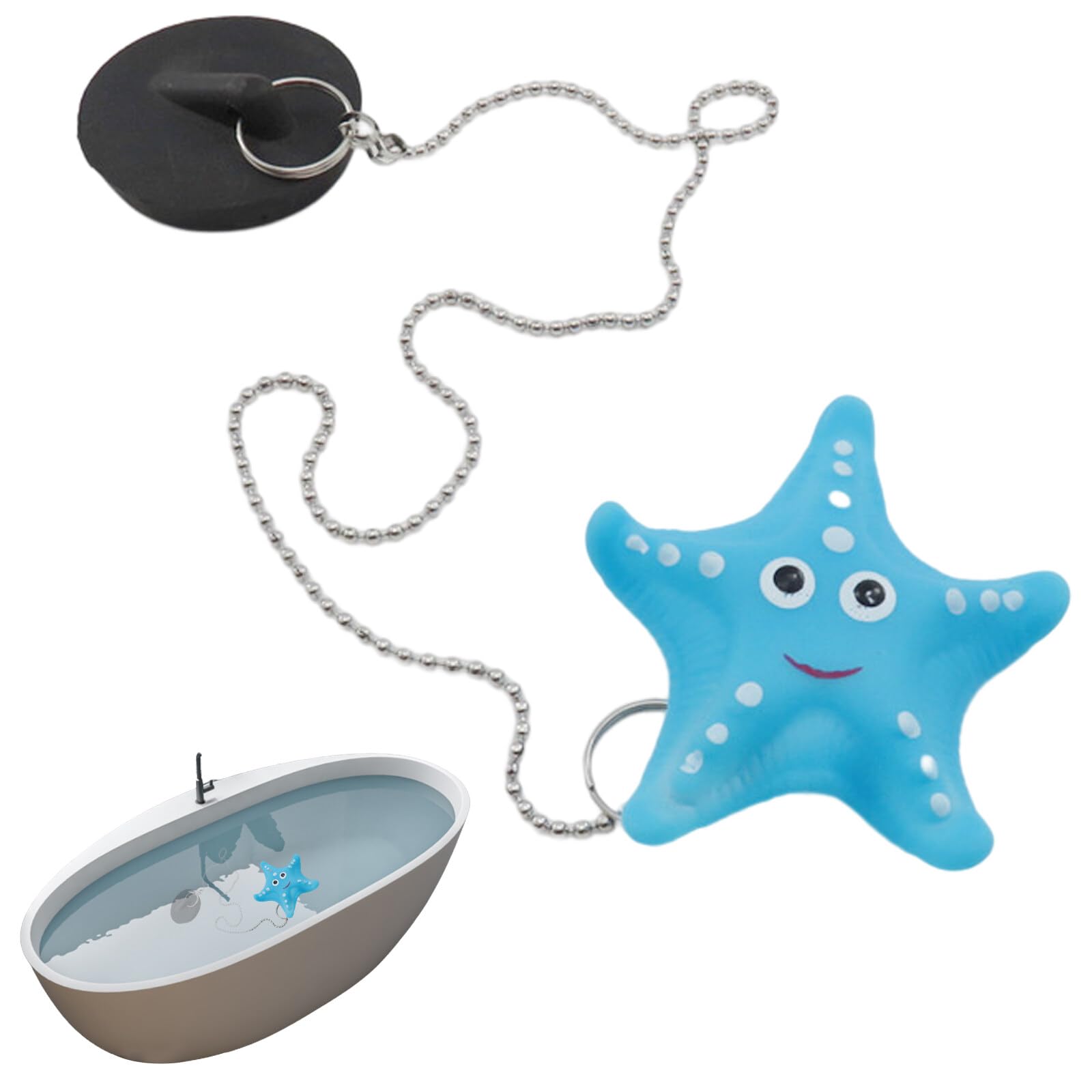 KUYYFDS Drain Stoppers, Bath Plug and Chain Universal Sink Plug Rubber Starfish Floating Bath Tub Stopper for Bathroom Kitchen Washbasin