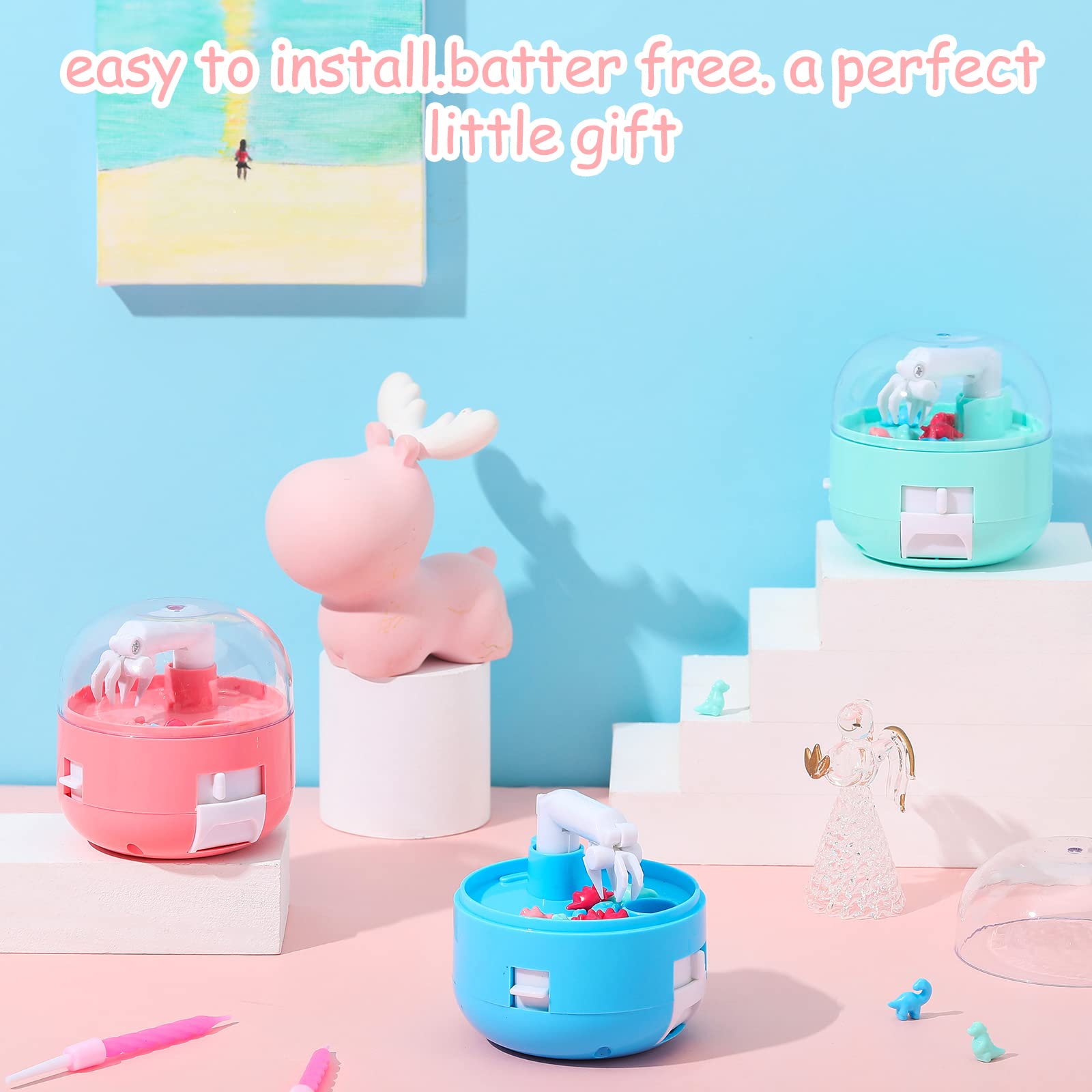 Ferraycle 4 Sets of Mini Claw Machine for Classroom Gifts Prizes Mini Dinosaur Claw Machine Dinosaur Mini Stuff Toy Small Claw for Theme Birthday Party Gifts (Dinosaur Style)