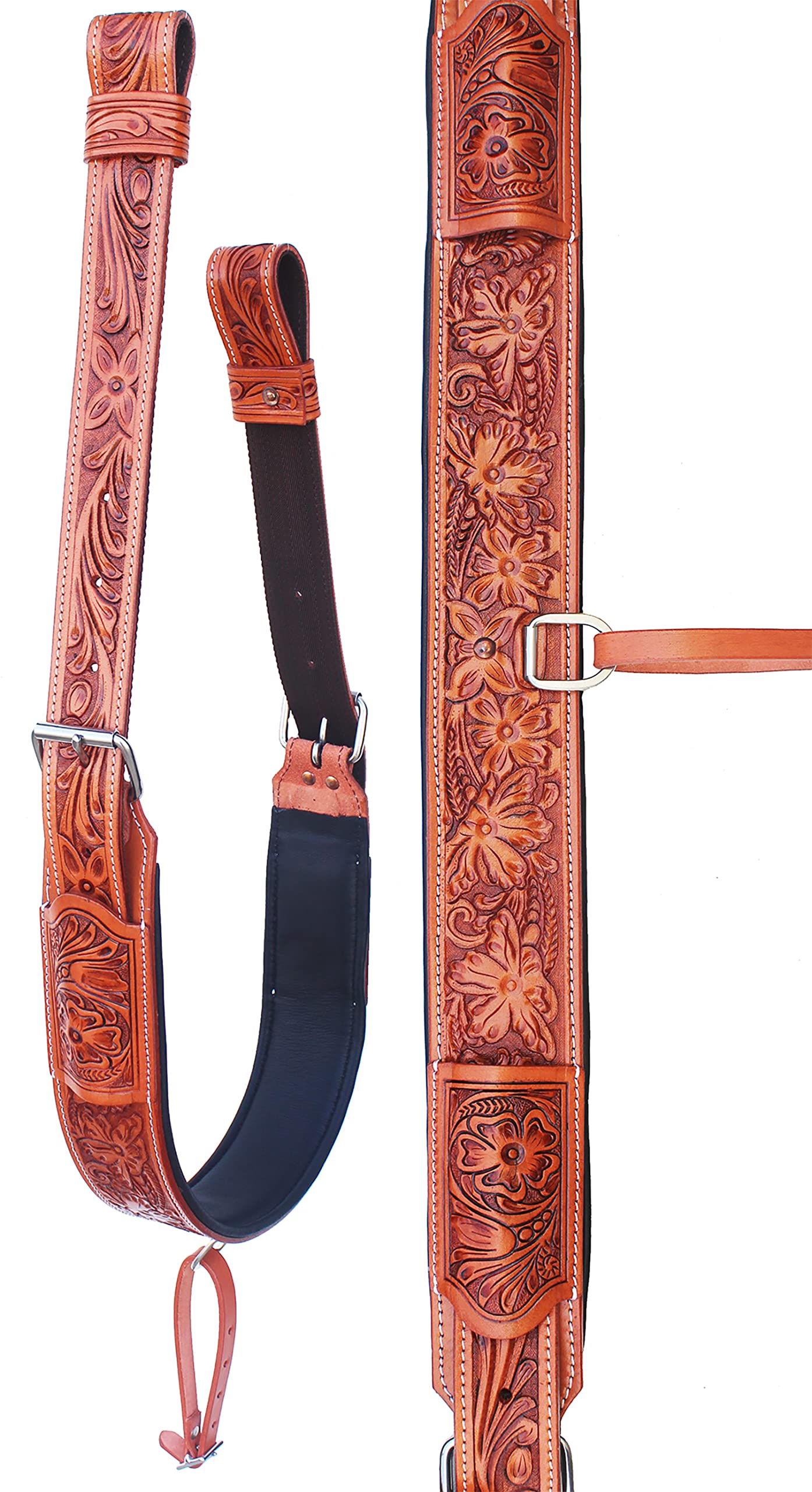 CHALLENGER Horse Western Floral Tooled Padded Leather Rear Flank Saddle Cinch Billets 97125
