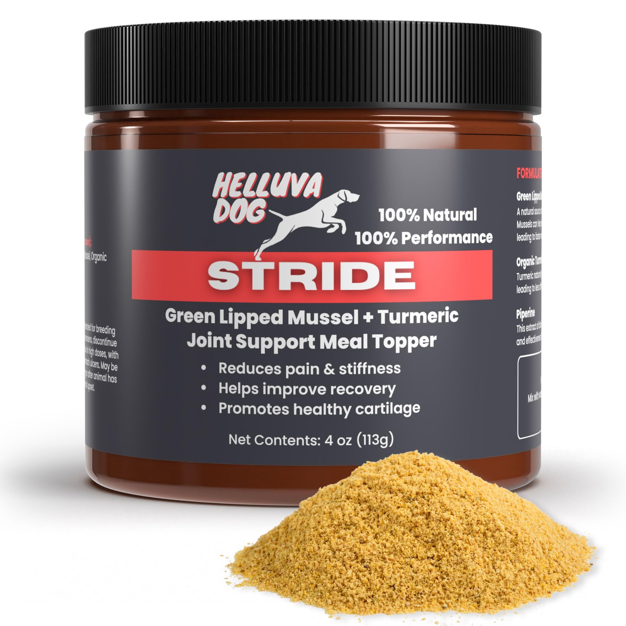 Homescape World Stride by Helluva Dog â Joint Support Meal Topper for Active Sporting Dogs â Green Lipped Mussel & Turmeric Powder for Mobility & Recovery 4oz