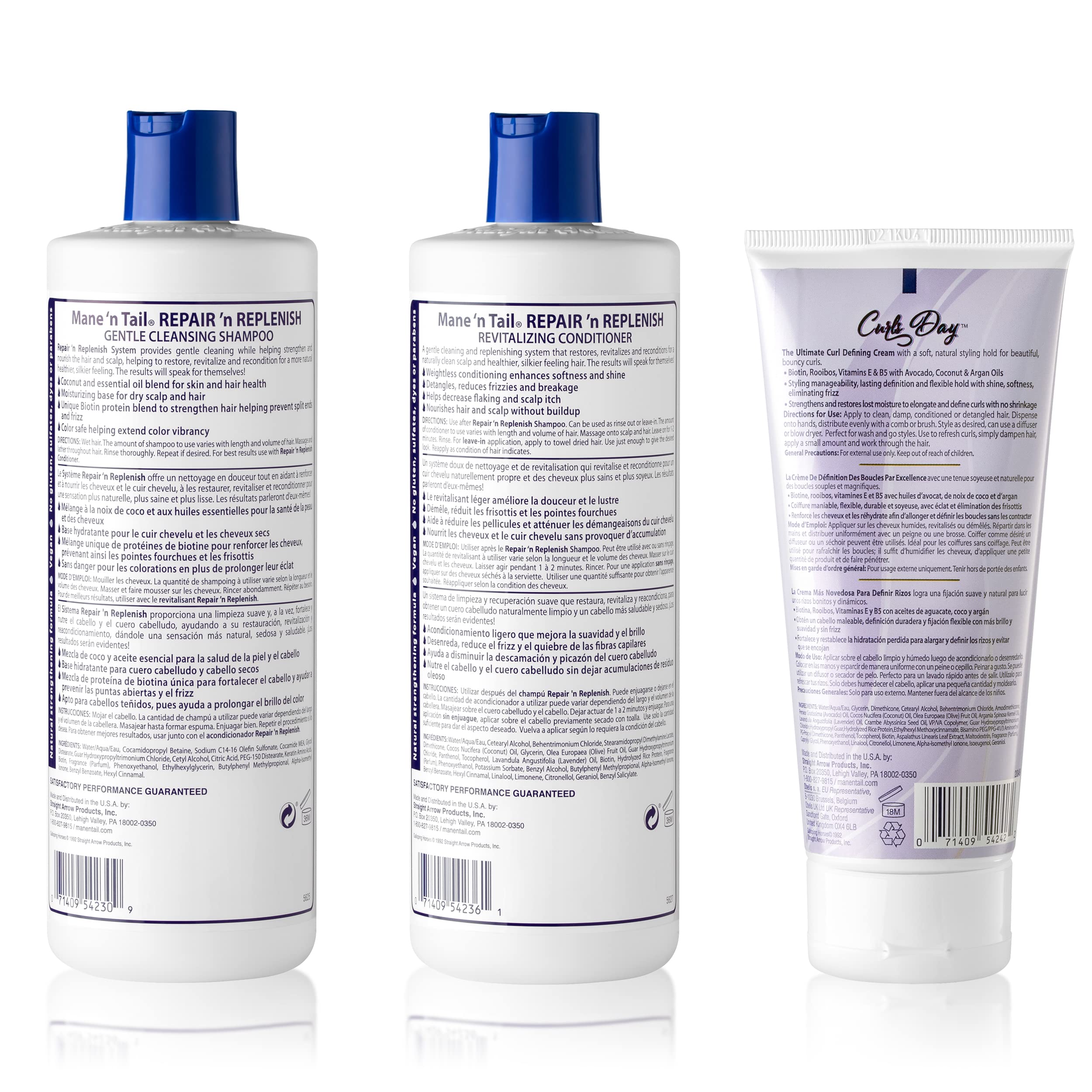 Mane ’n Tail Sulfate Free Repair ’n Replenish (15.2 Set w Defining) Gentle Cleaning And Replenishing System For Natural And Curly Hair Curl Defining Vegan Formula