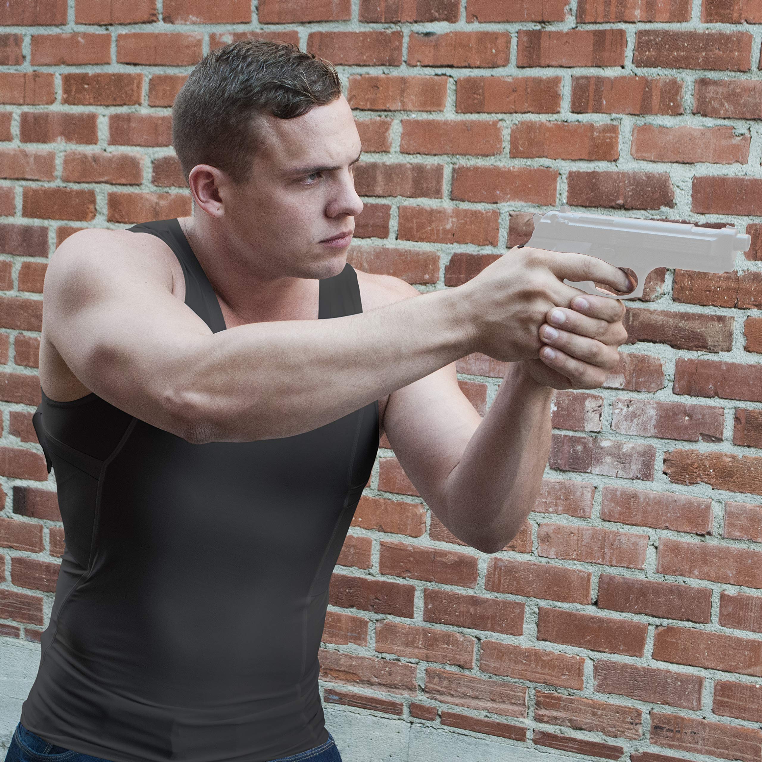 ConcealmentClothes Men’s Compression Undercover- Concealed Carry Holster Tank Top Shirt - 2 Pack- White and Black - X-Large