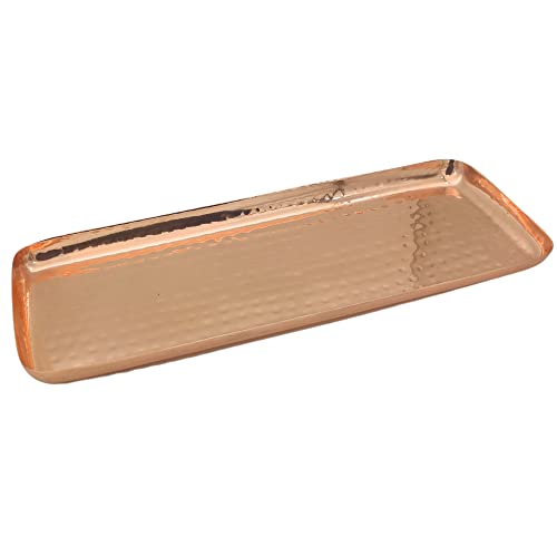 Hammered Copper Serving Tray, Kitchen Brass Tray - Rectangle Charger Plate, Home Accessory Food Tray for Entertaining & Housewarming Copper Tray Gifts