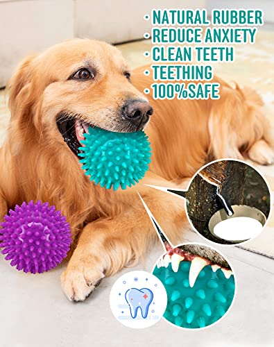 Pweituoet 2 Pack 4.5” Heavy Duty Squeaky Dog Ball for Medium Large Dogs, Spikey Dog Ball Toys for Clean Teeth and Training, Large Dog Toys for Aggressive Chewers…