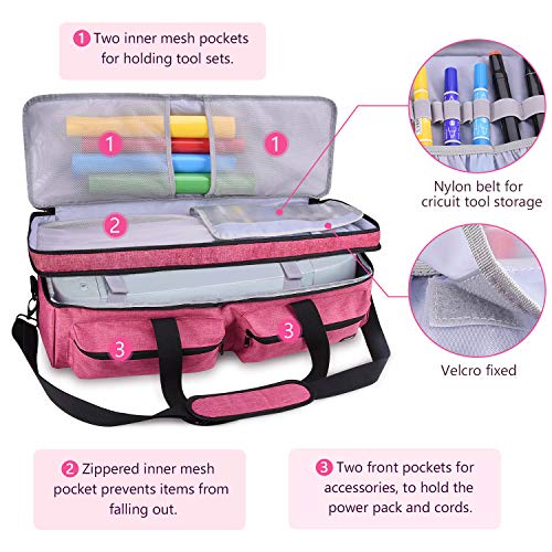 Craft Double-Layer Tote Bag Compatible with Cricut Explore Air, Air 2, Maker and Silhouette Cameo 3, Tool Carrying Case for Cutting Machine and Supplies Travel Bag,Red