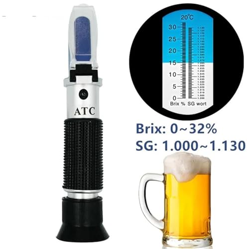 KYKYK Refractometer, Beer Wort Refractometer 0-32% Brix Wine Sugar Concentration Brewing Fruit Refractometer 1.000-1.120 Specific Ratio Meter for Fruit, Homebrewing, Juice, Vegetables