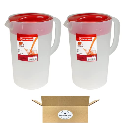 Rubbermaid Clear Pitcher BPA free Red Cover, 1 Gallon - Pack of 2
