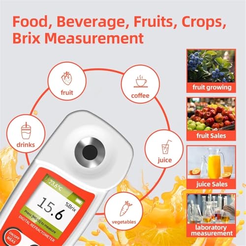 KYKYK Refractometer, Digital Sugar Brix Refractometer 0-55%,±0.2% Precision with Temperature Compensation to Measure Brix in Fruit Drinks for Fruit, Homebrewing, Juice, Vegetables