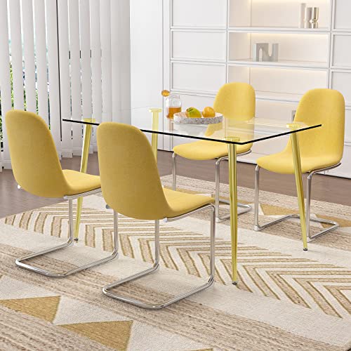 Glass Dining Table,51" Modern Rectangular Table with Spacious Tempered Glass Tabletop & Gold Plated Table Legs,Simplistic Kitchen Table, Versatile Table for Home Office