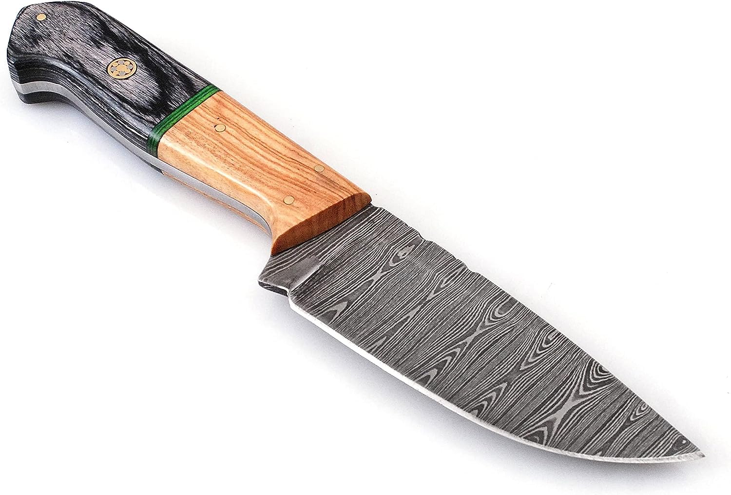 Damascus Knives Custom Handmade Damascus Hunting Knife- Best Damascus Steel Blade Hunting Skinning Knife- Fixed Blade Hunting Knife With Sheath Belt Loop (Black&olive) 20101