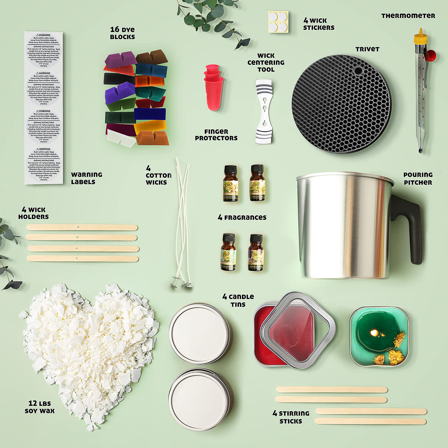 CraftBud Candle Making Kit - 56 Pieces Soy Candle Making Kit - Complete Candle Maker Kit - Best Candle Maker Kit for Adults and Beginners - Candle Kit with 16 Colors
