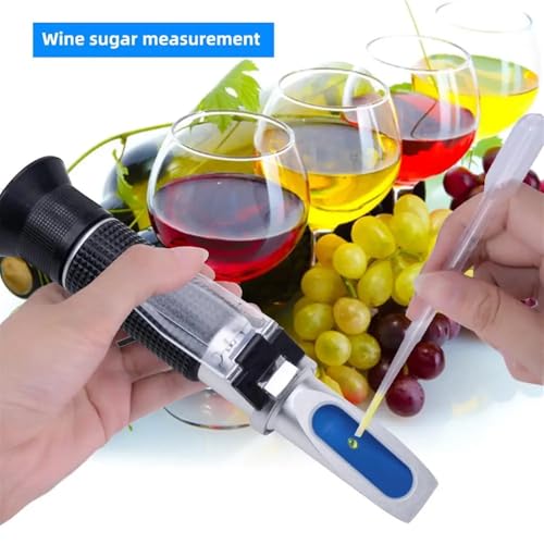 KYKYK Refractometer, Portable 3 in 1 Hand Held Grape & Alcohol Wine Refractometer (Brix, Baume and W25V/V Scales) for Fruit, Homebrewing, Juice, Vegetables