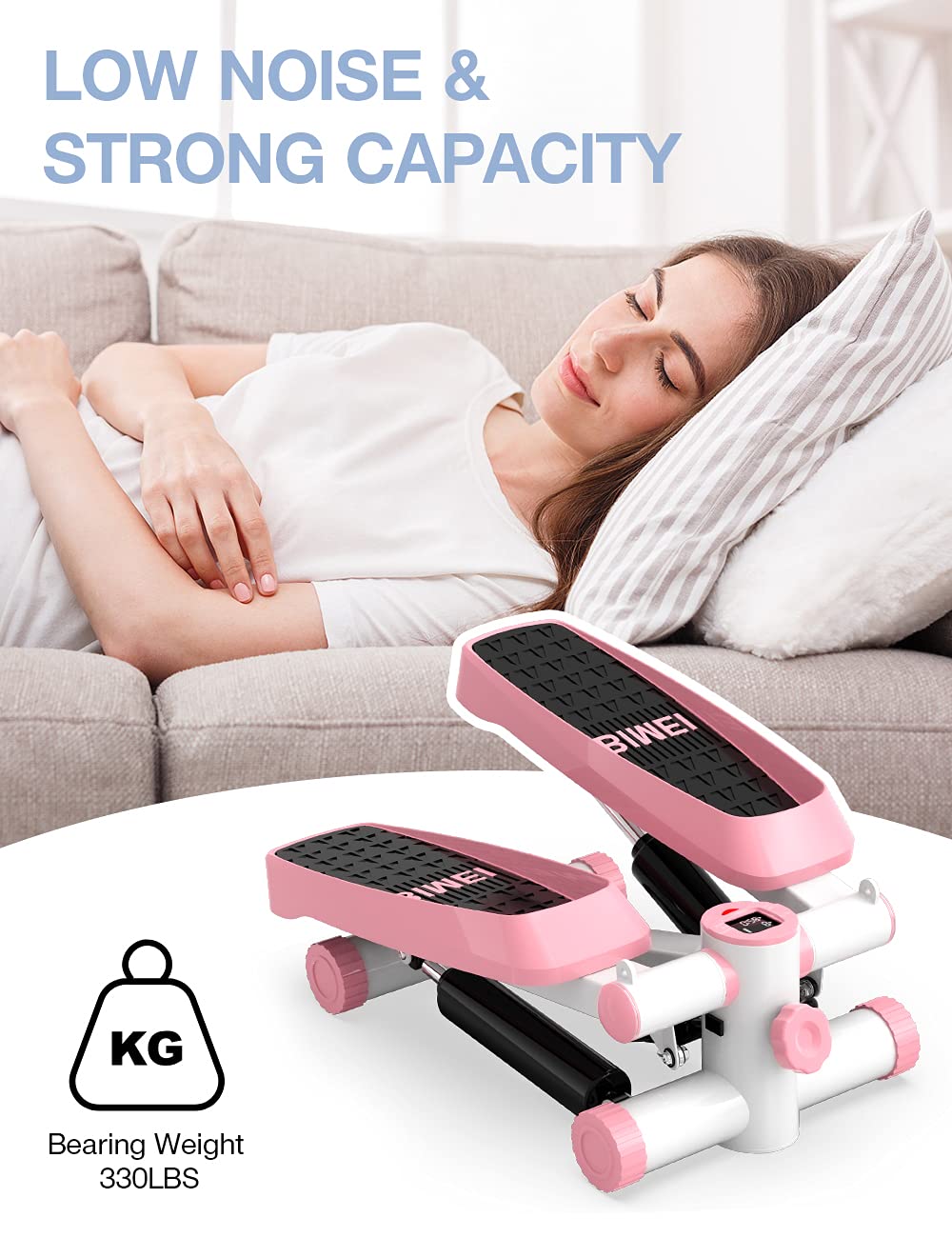 DACHUANG Mini Exercise Stepper, Stair Steppers with Resistance Bands, Fitness Stepper Exercise Machine with LCD Display Aerobic Step Fitness Machines for Home Office Workout Light Pink