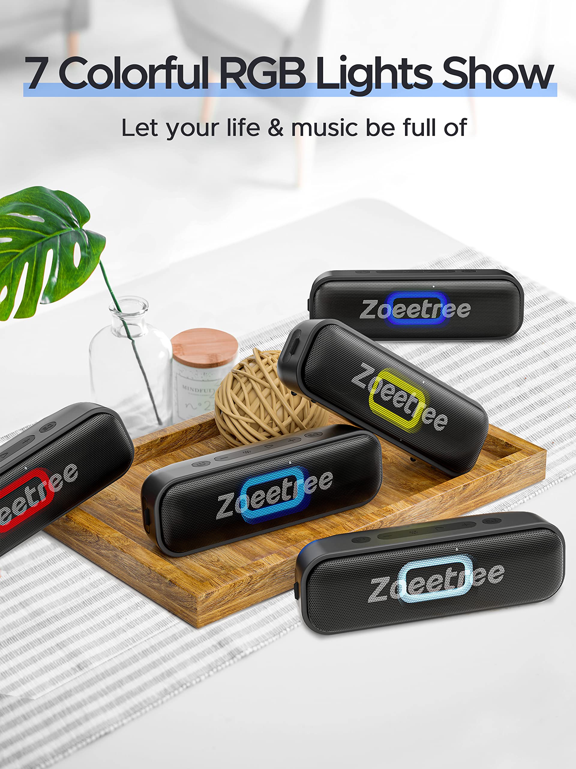 Maoifaec 20W Wireless Bluetooth Speaker, Portable Bluetooth Speaker 5.0 with 24H Playtime, Multi-Color LED Lights, IPX7 Waterproof Bluetooth Speaker for Party, Shower, Outdoor, Travel