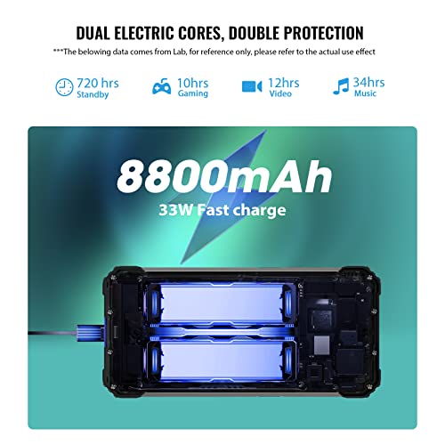 Rugged Smartphone, Blackview BV8800, 8GB+128GB, 8380mAh Battery with 33W Fast Charge, 4G Dual Sim Unlocked Cell Phones, 50MP+16MP+8MP+2MP+20MP IR Rear Camera, 6.58“FHD Display, IP68 & IP69K Waterproof