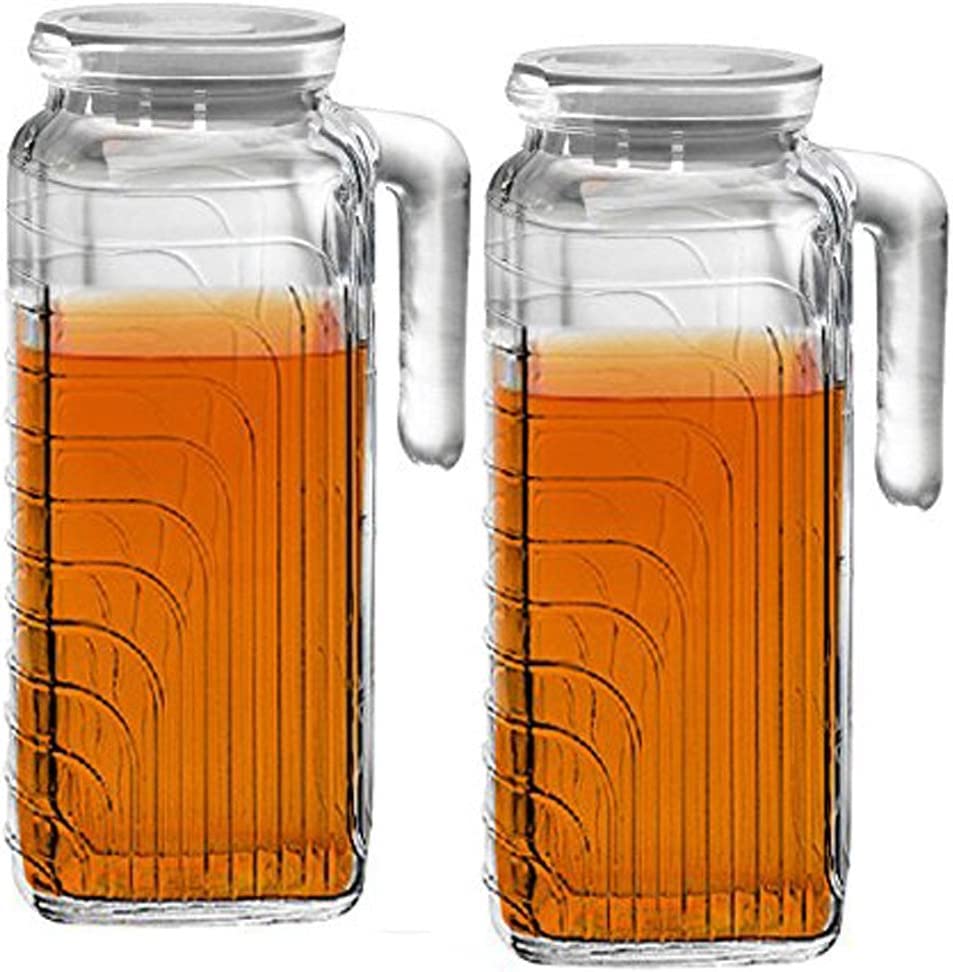Friwer Gelo Glass Jug With White Lid, Easy Pour Spout & Handle – For Water, Juice, Iced Coffee & Iced Tea, 41-Ounce (1.2 Liter)