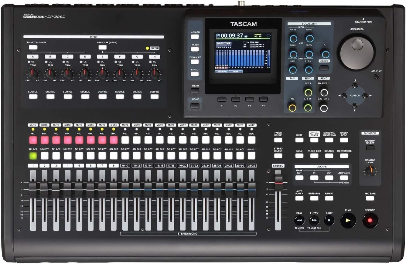 Tascam DP-32SD 32-Track Digital Portastudio Multi-Track Audio Recorder,8 XLR Inputs, effects, Mastering, Color Screen
