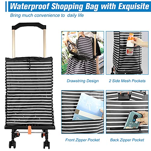 Folding Hand Truck Portable Dolly Utility Cart Rolling Crate with 4 Rotate Wheels 80KG/176Lbs Heavy Duty Handcart Removable Bag Telescoping Handle for Moving Shopping Grocery Office Use(Black&White)