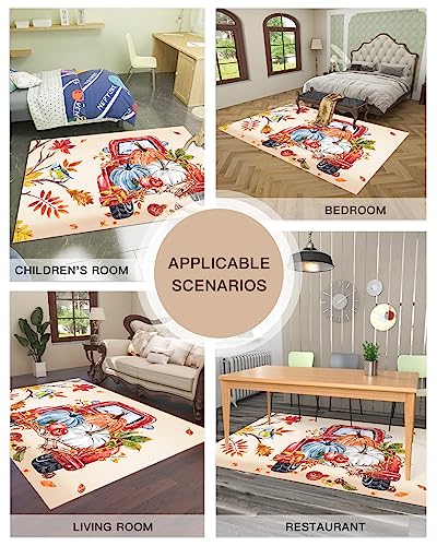 Thanksgiving Fall Large Rectangular Area Rugs 5' x 7' Living Room, Durable Non Slip Rug Carpet Floor Mat for Bedroom Bedside Outdoor Farmhouse Red Truck Pumpkin Leaves Autumn