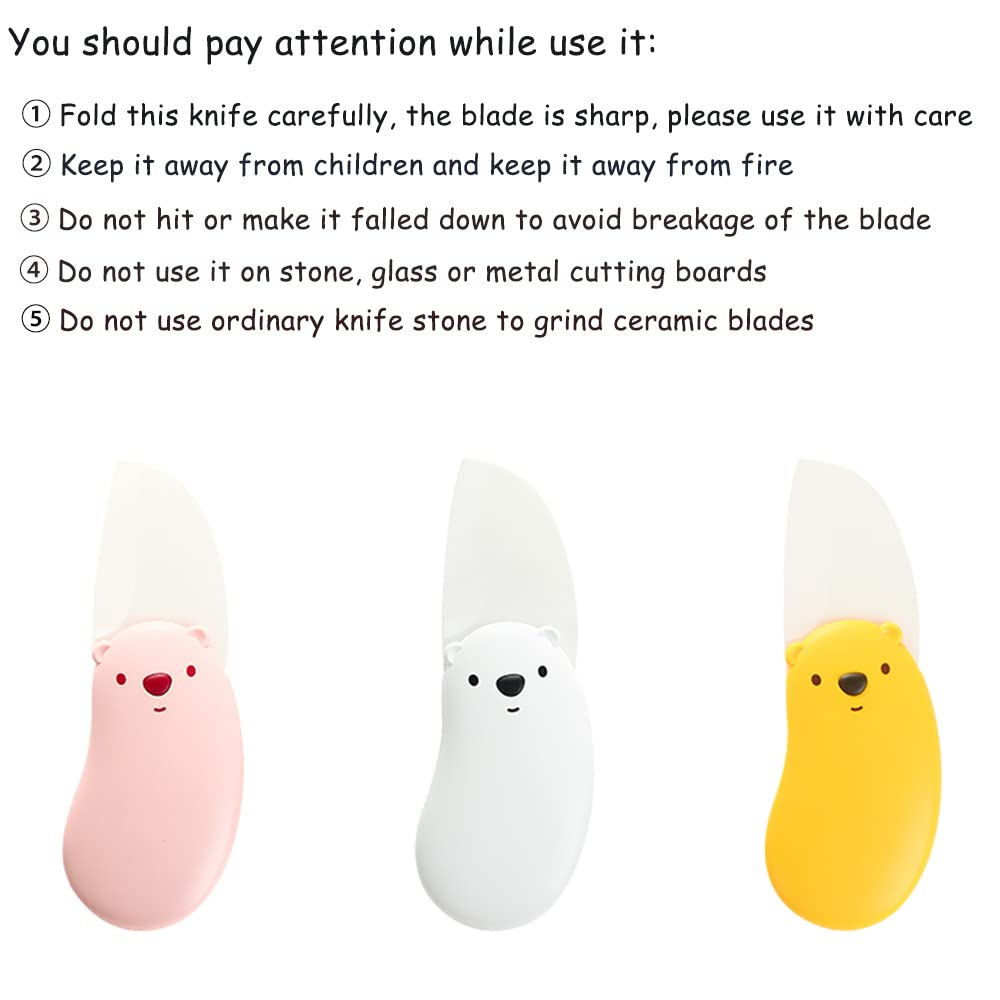 lvoku Mini Fruit Vegetable Ceramic Knife,Little Portable Folding Knives,Fruit Paring Tool,Thanksgiving Day,Christmas Gift,Unique Cute Yellow Bear Gift Ideas for Man Women Mom