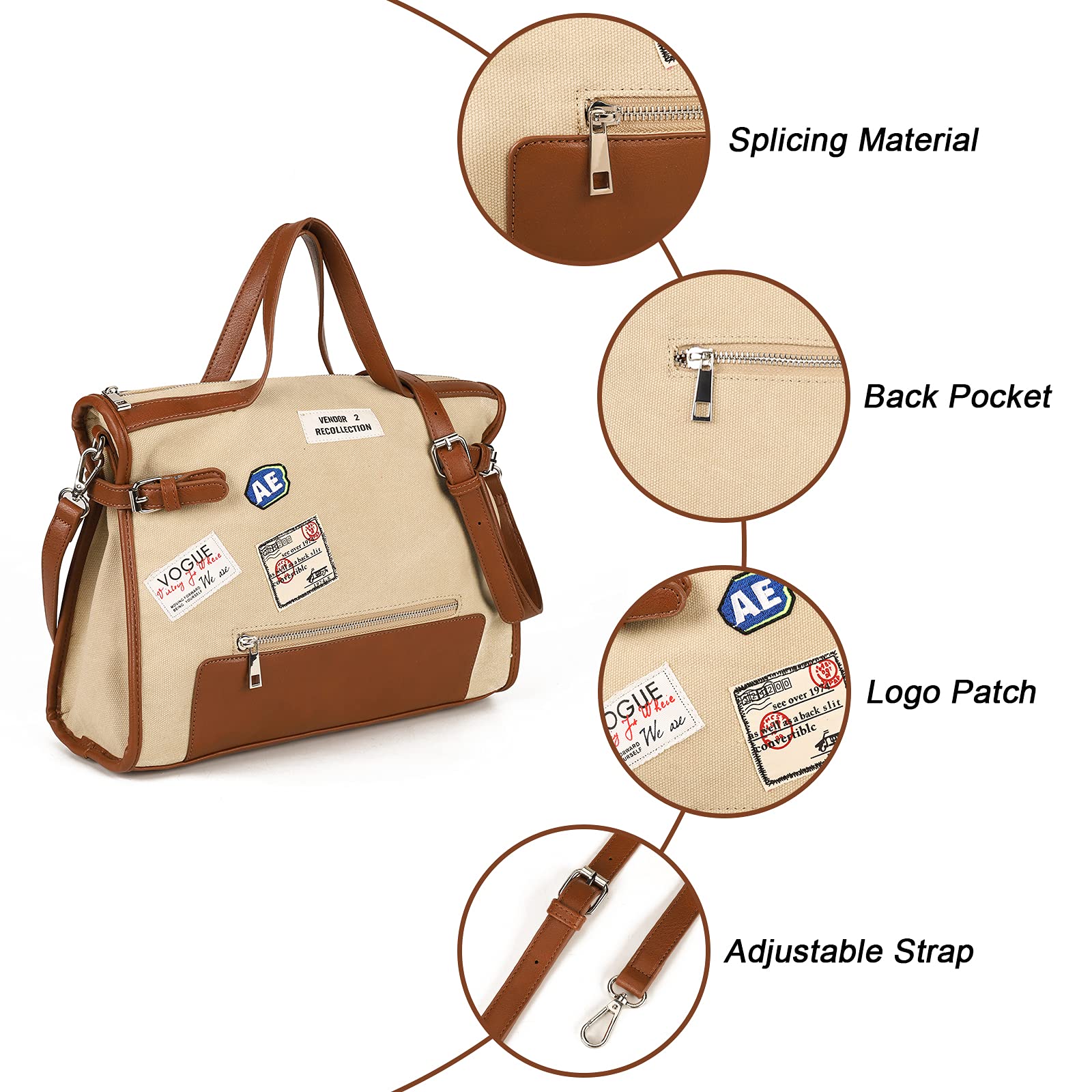DAENO Canvas Tote Bag for Women, Top Handle Large Work Tote Shoulder Bag, Purse Plaid Satchel Handbags(Brown)