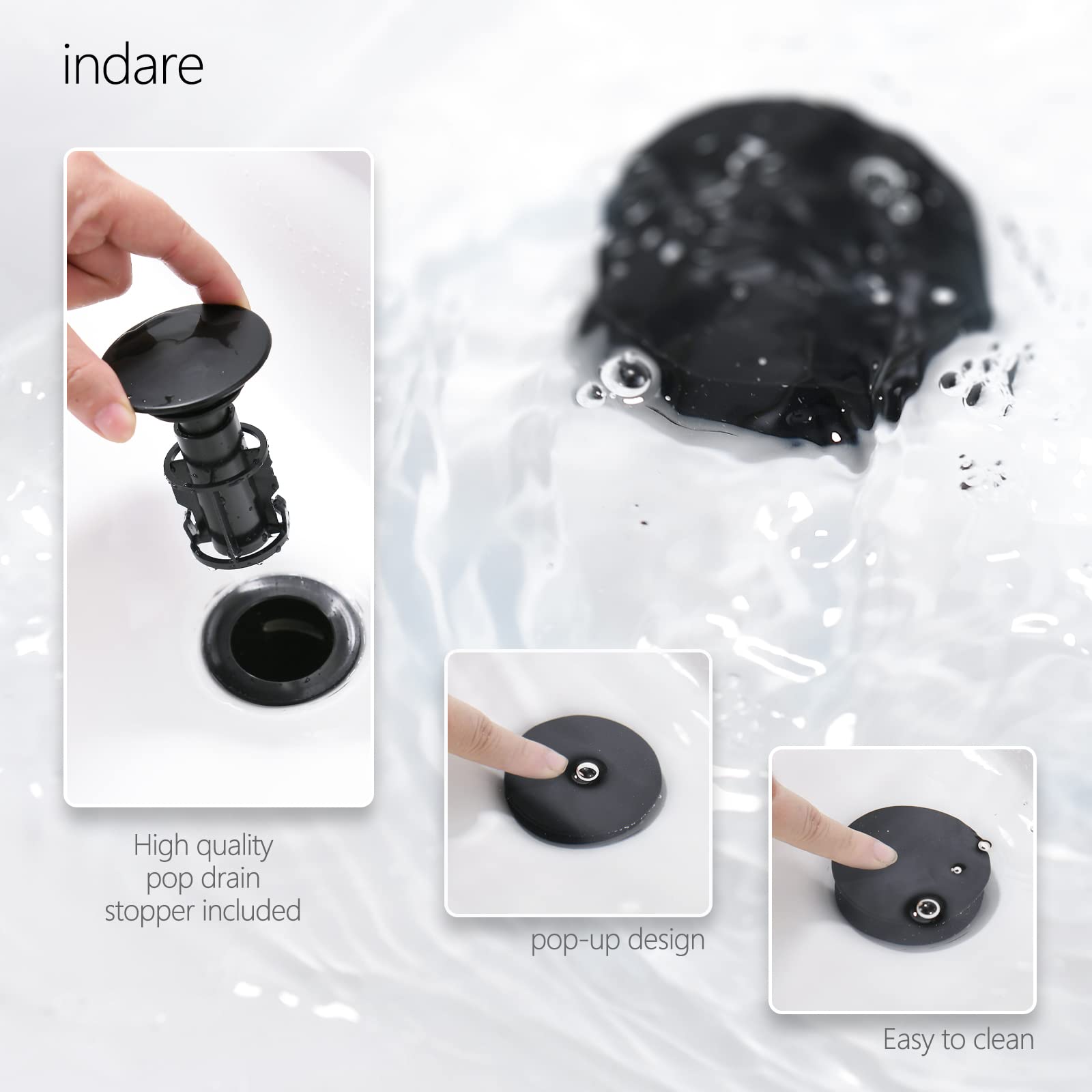 INDARE Bathroom Faucets, Black Bathroom Faucet, Lead-Free Brass Widespread Bathroom Faucets for Sink 3 Hole,8 Inch Bathroom Sink Faucet with Pop-Up Drain & Supply Lines,110104-EB