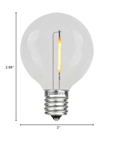 Novelty Lights 25 Pack G50 LED Light Bulbs, E17 C9 Intermediate Screw Base Shatterproof Outdoor String Lights Clear Globe Bulbs, Edison Light Bulbs for Patio Decor, Warm White, 0.6 Watt