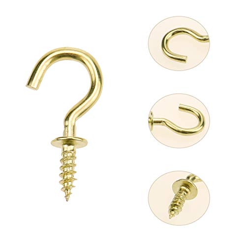 Mini Ceiling Screw Hooks, 200 Pieces 1/2 Inch Cup Hooks Screw-in Hooks for Hanging Plants Mug Arts Decorations，Gold