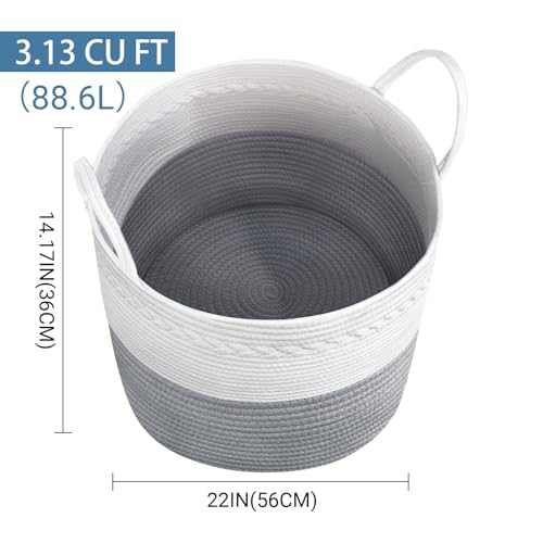 COSYLAND Extra Large 22"x 22"x14" Storage Basket Woven Cotton Rope Organizer Baby Laundry Baskets for Blanket Toys Towels Nursery Hamper Bin with Handle