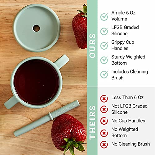 Silicone Baby Cup - 6OZ Transition Sippy Cups with Straw & Removable Lid - Greenā¦
