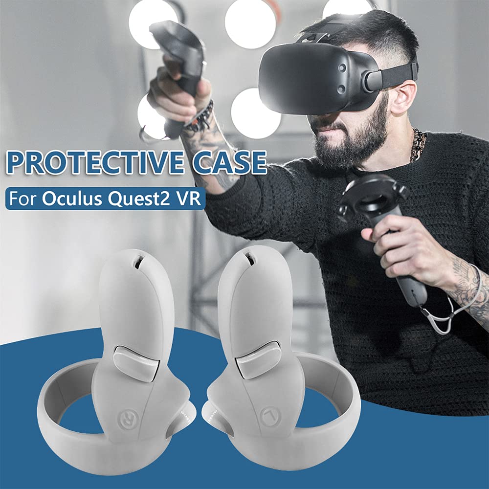 DAHAKII 2 Pairs Touch Controller Grip Cover for Oculus Quest 2 Silicone Skin Protective Cover Accessories (Quest 2, Blue+White)