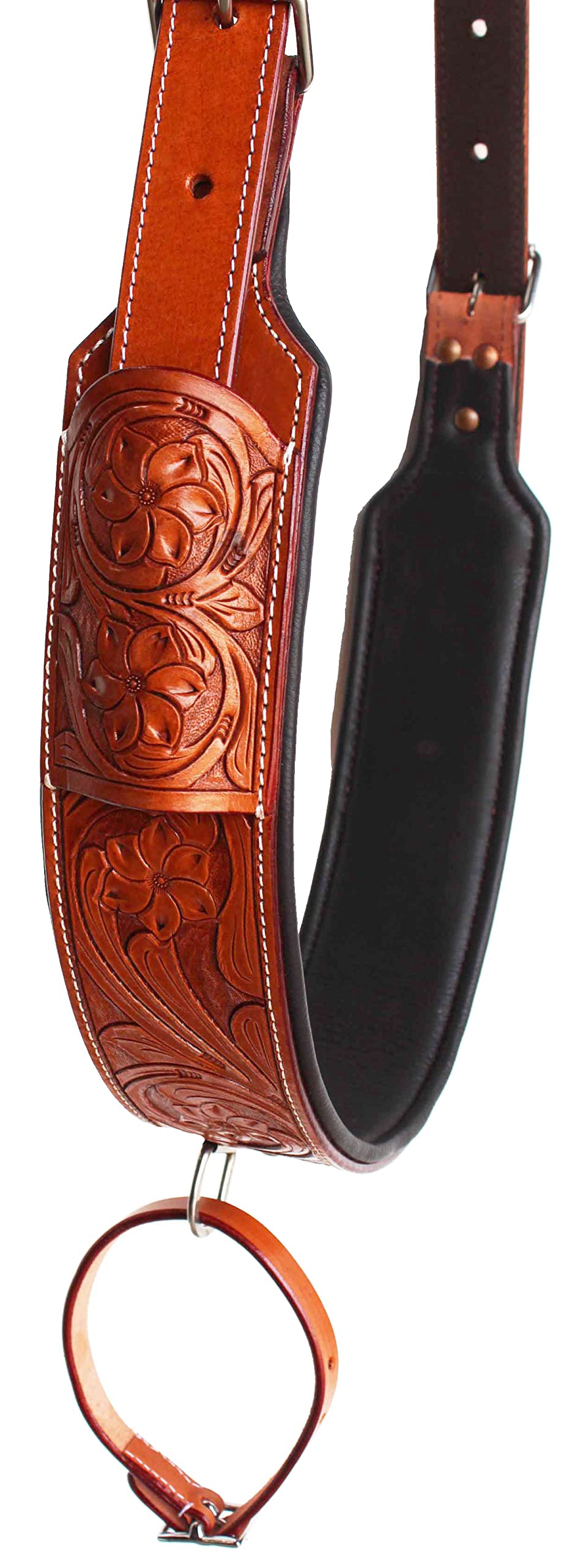CHALLENGER Horse Handcrafted 3" Wide Floral Tooled Oiled Brown Padded Leather Rear Flank Saddle Cinch Girth with Billets 97122TN