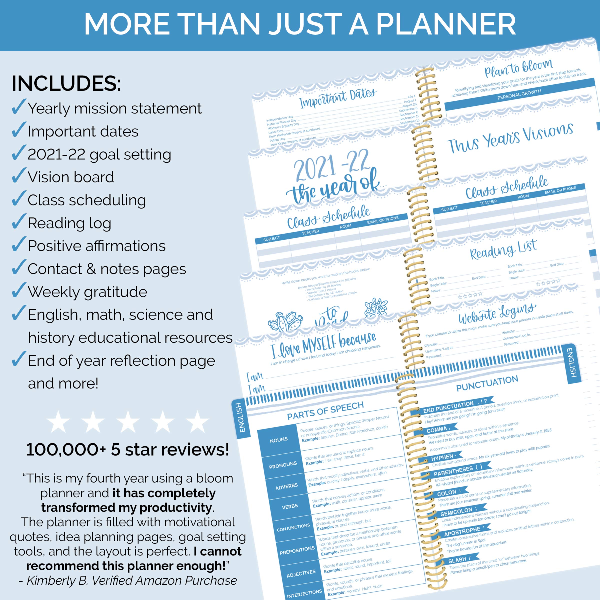 Daisy by bloom daily planners 2021-2022 Academic Year Student Day Planner (July 2021 - July 2022) - Elementary Through Middle School Calendar Agenda Book - 7โ x 9" - Wildflowers