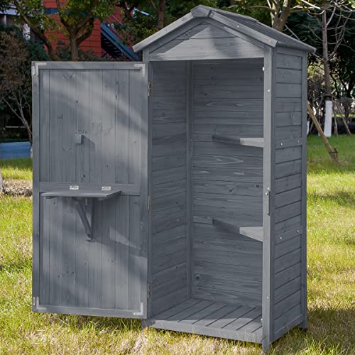 RUNWON 2x1.5Ft Outdoor Wooden Storage Sheds with Door, Waterproof Garden Storage Tool Shed for Backyard Garden Patio Lawn