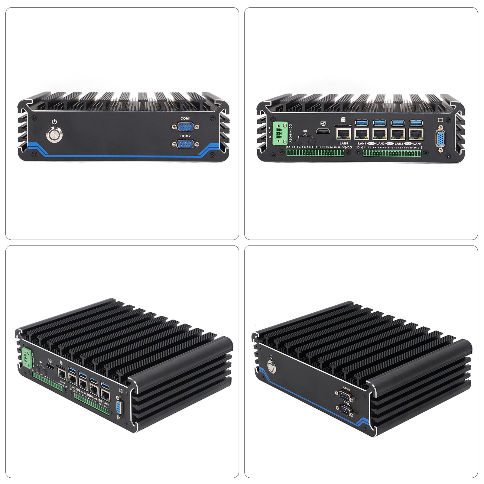 Industrial PC, 16-bit GPIO Quiet Heat Dissipation Industrial Computer 100-240V Optocoupler Isolation, Mini PCI E (US Plug)